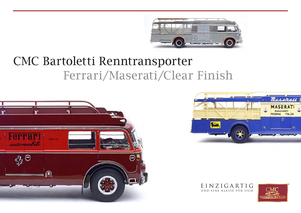 CMC brochure race car transporter Bartoletti, Ferrari/Maserati/Clear Finish