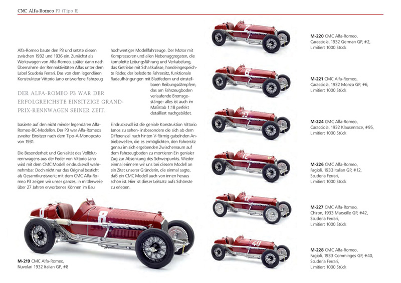 CMC model car brochure Alfa-Romeo P3 Tipo B, cmc-modelcarshop.de