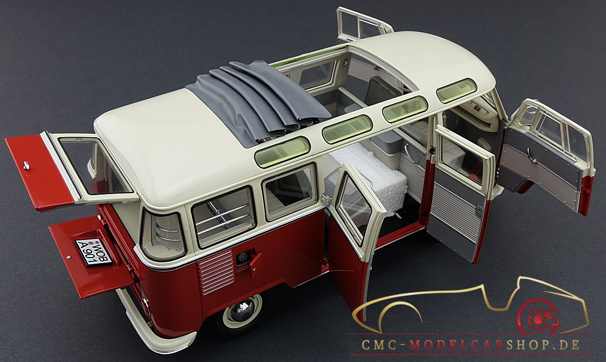 Schuco VW T1 Samba Bus, rot/weiss 1:18-450028000